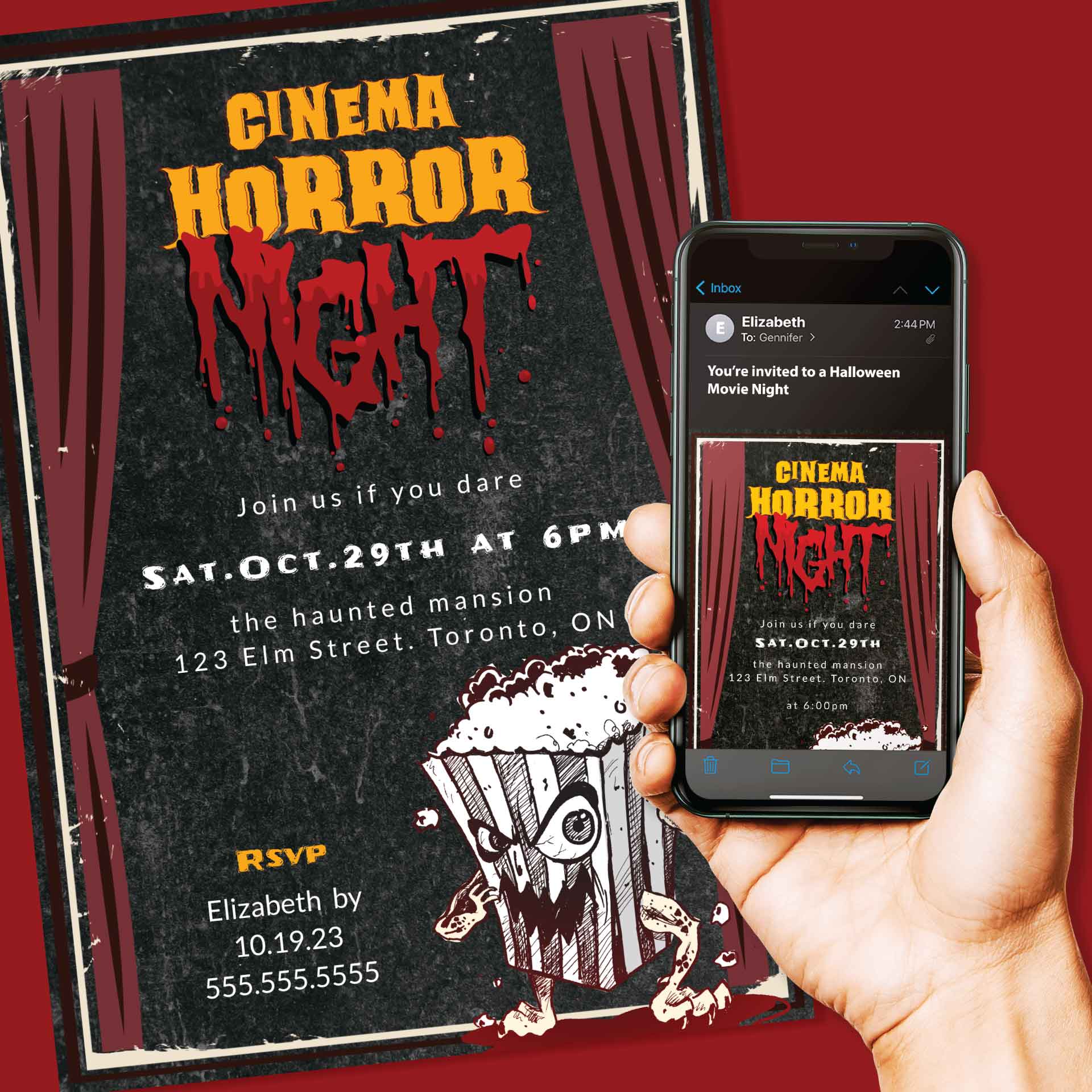Horror Popcorn Template for Halloween Movie Night