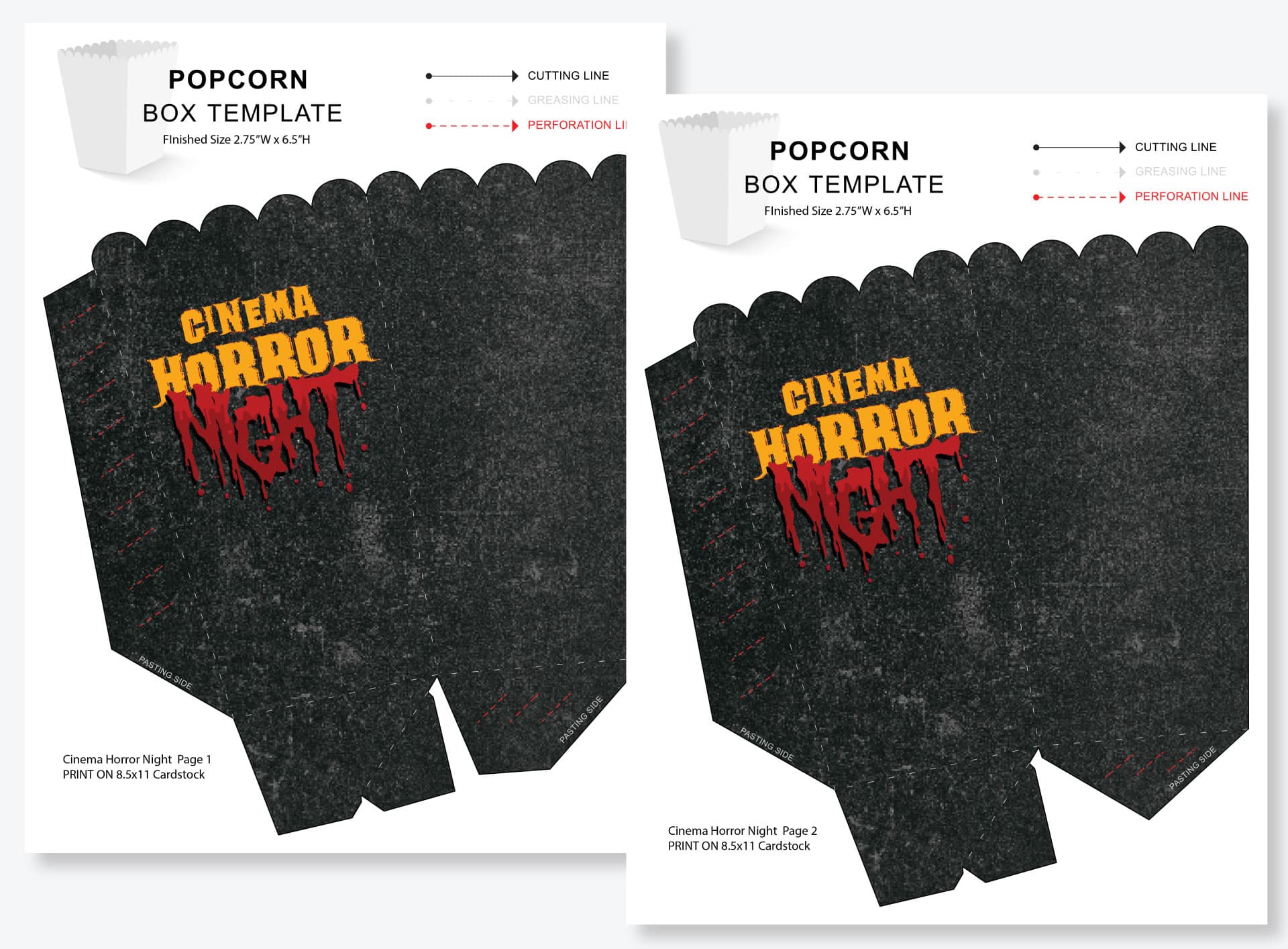 Free Horror Popcorn Template for Halloween Movie Night
